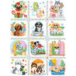 Kit broderie point de croix - Calendrier des chiens - Riolis